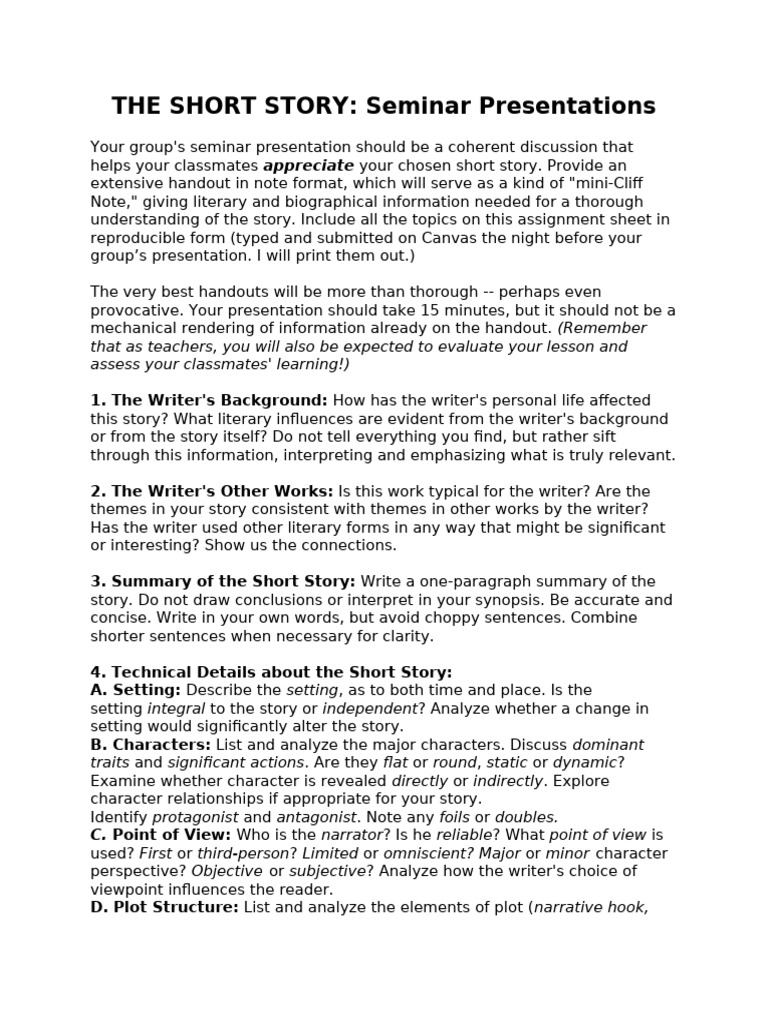 Short Story Seminar Presentation | PDF | Narration | Plot (Narrative)
