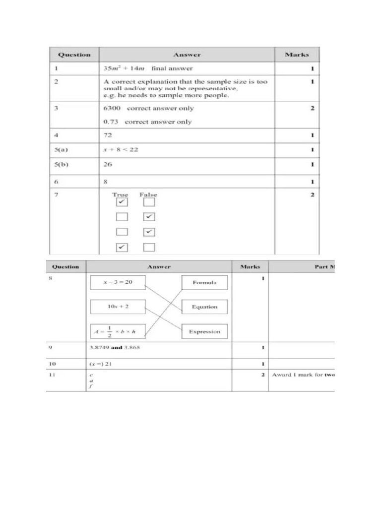 Answer Key Maths Y8 2025 p2 | PDF