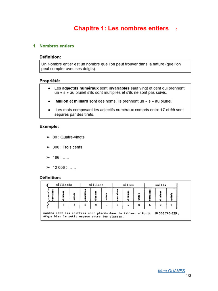 Introduction aux nombres entiers et leur comparaison | PDF