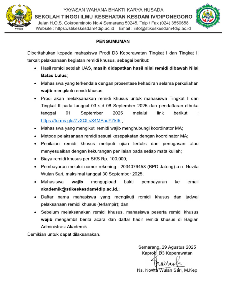 Pengumuman Remidi Khusus, Daftar Peserta Dan Jadwal Remidi TK I Dan TK ...