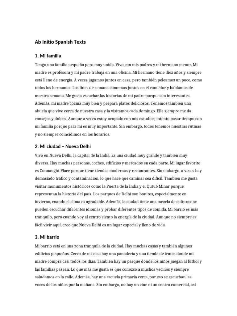 Ab Initio Spanish Texts | PDF | Escuelas | Nueva Delhi