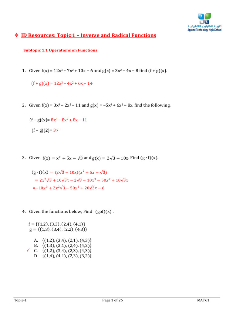 Inverse and Radical Functions Overview | PDF | Inequality (Mathematics ...