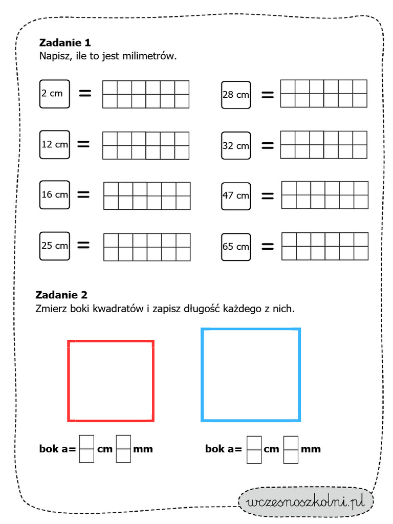 Centymetry I Milimetry - Matematyczne Zadania Dla Klasy 3 | PDF