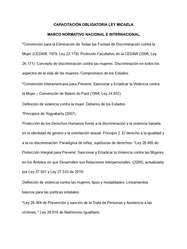 Marco Normativo Nacional e Internacional - Capacitación Ley Micaela UNM | PDF | La violencia ...