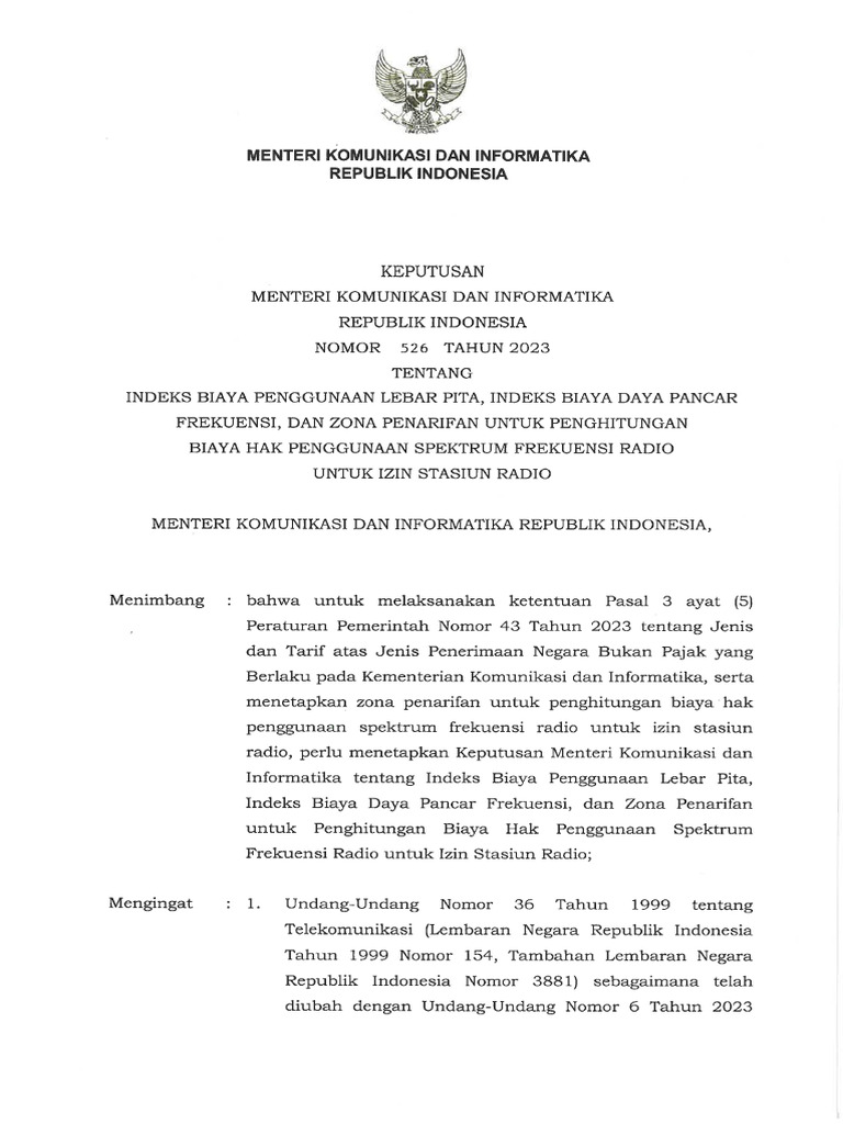 Kepmen 2023-526 Indeks Ib Ip Dan Zona BHP ISR | PDF