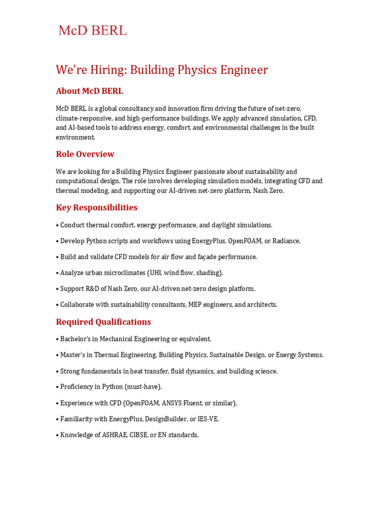 Building Physics Engineer Job Opening | PDF
