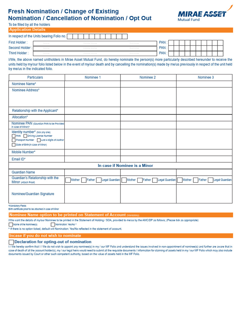 Mutual Fund Nomination Form Guide | PDF