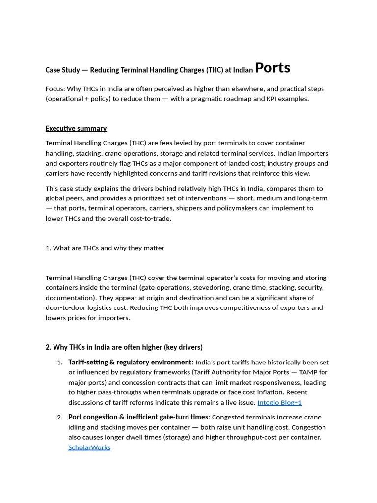 Reducing Terminal Handling Charges in India | PDF ...