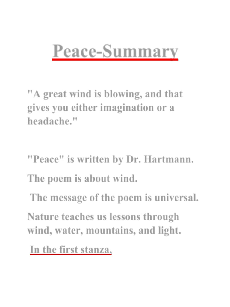 Peace Summary by Tahoor | PDF