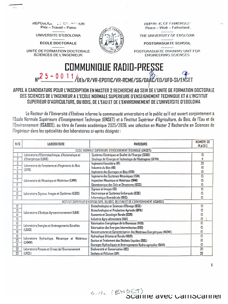 Appel À Candidature Pour L'inscription en Master 2 Recherche Au Sein de L'unité de Formation ...