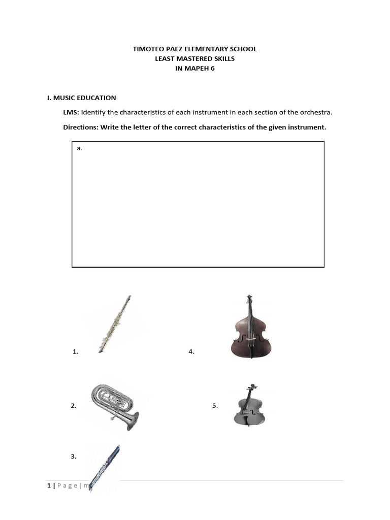 MAPEH 6 Skills Assessment Guide | PDF | Musical Instruments | Music ...