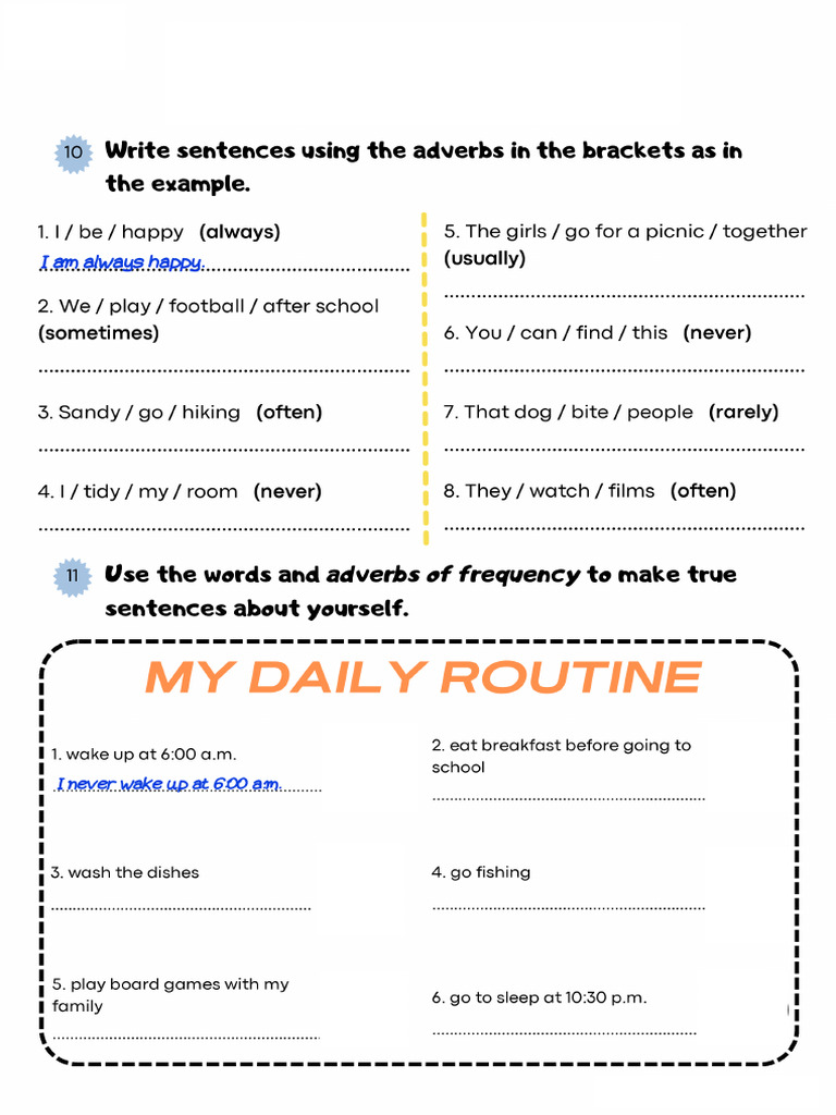 Present Simple Write The Correct Adverb | PDF
