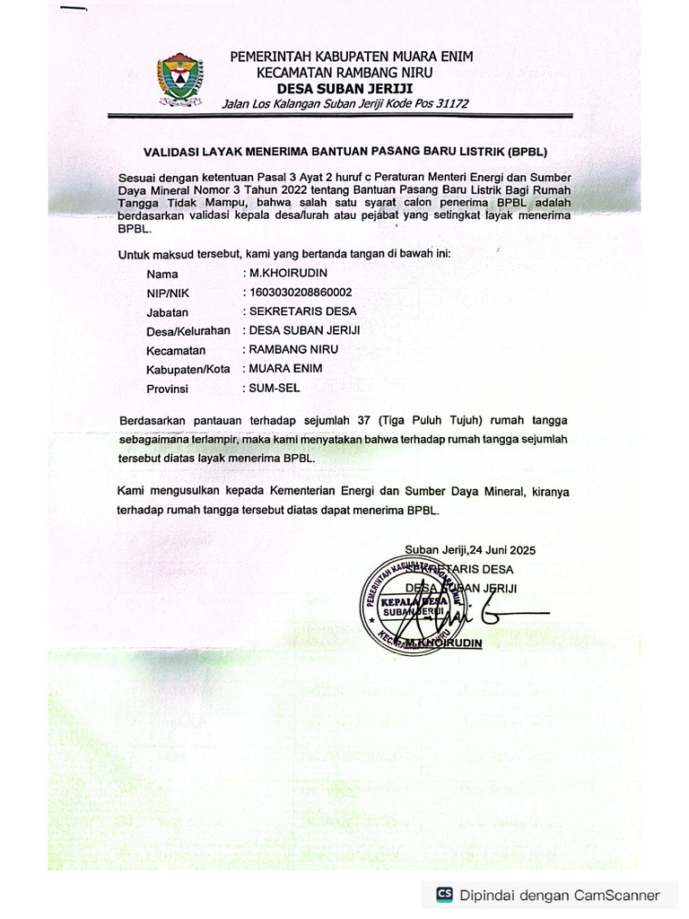 Desa Suban Jeriji Kecamatan Rambang Niru | PDF