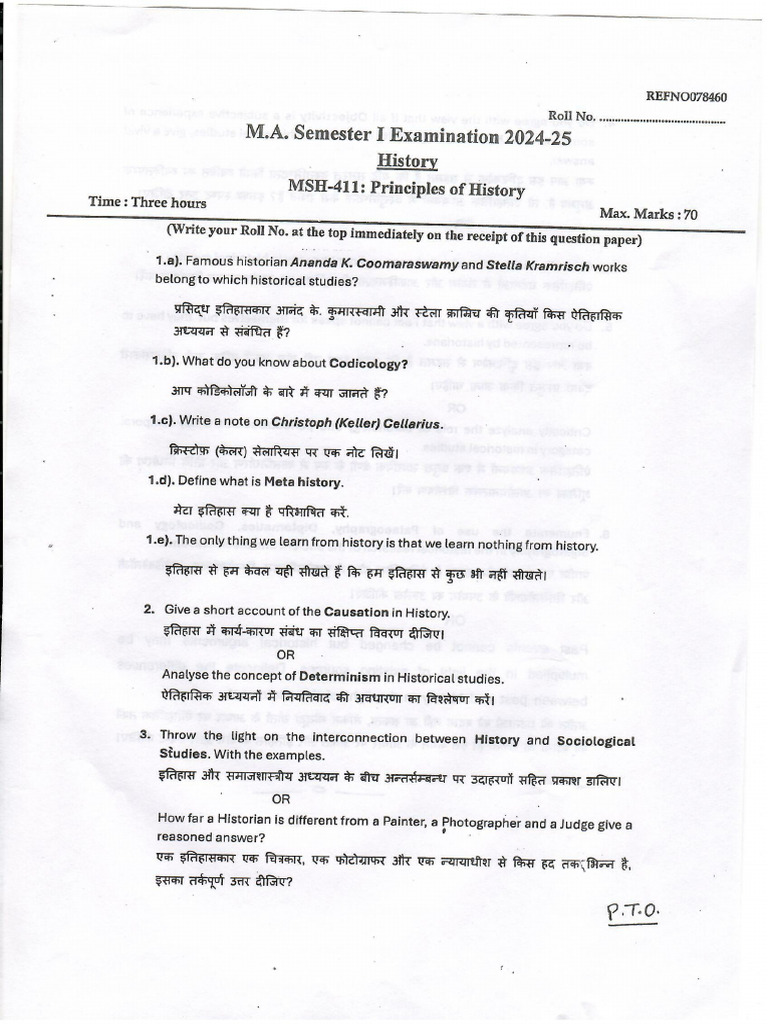 MSH-411 Principles of History, 2024-25-0001 | PDF