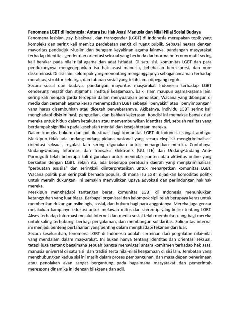 Isu LGBT di Indonesia: Hak Asasi vs Budaya | PDF