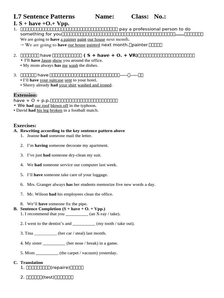 L7 Sentence Patterns | PDF | Clause | Syntax