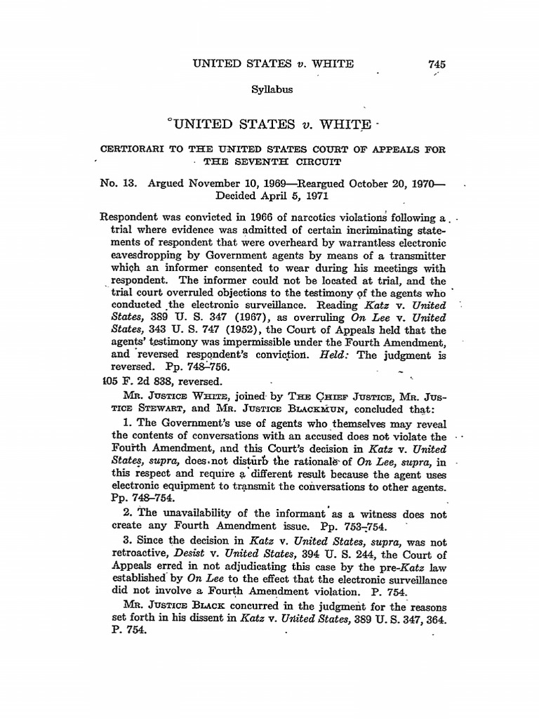 III-C-3-3 US v. White (1971) | PDF | Fourth Amendment To The United ...