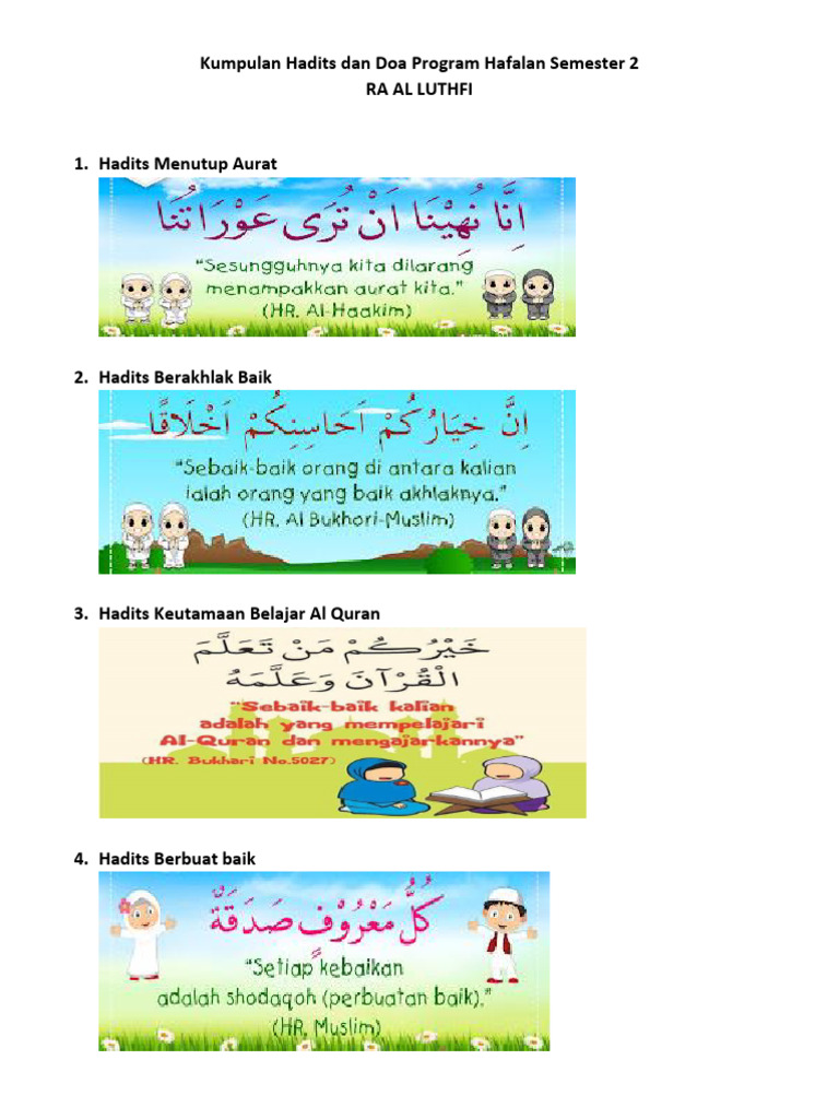 Kumpulan Hadits Dan Doa Program Hafalan Semester 2 | PDF