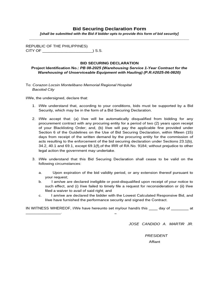 Affidavit Bid Securing Declaration | PDF | Justice | Crime & Violence