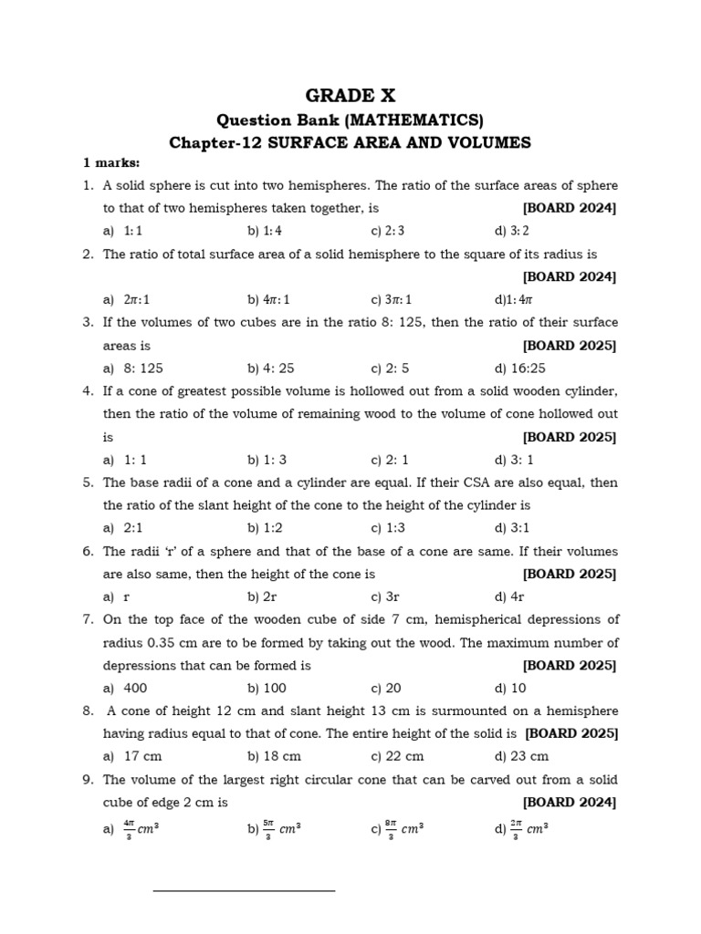 Volume and Surface Area Problems | PDF | Sphere | Area