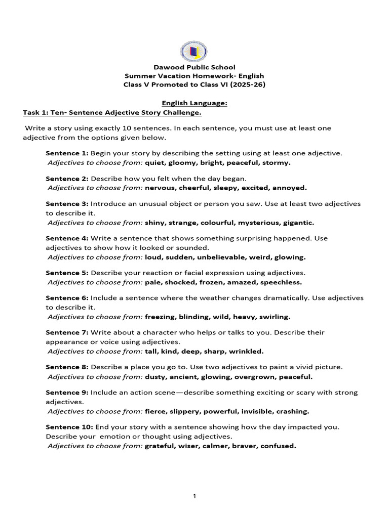 Summer Homework for Class VI English | PDF | Linguistics