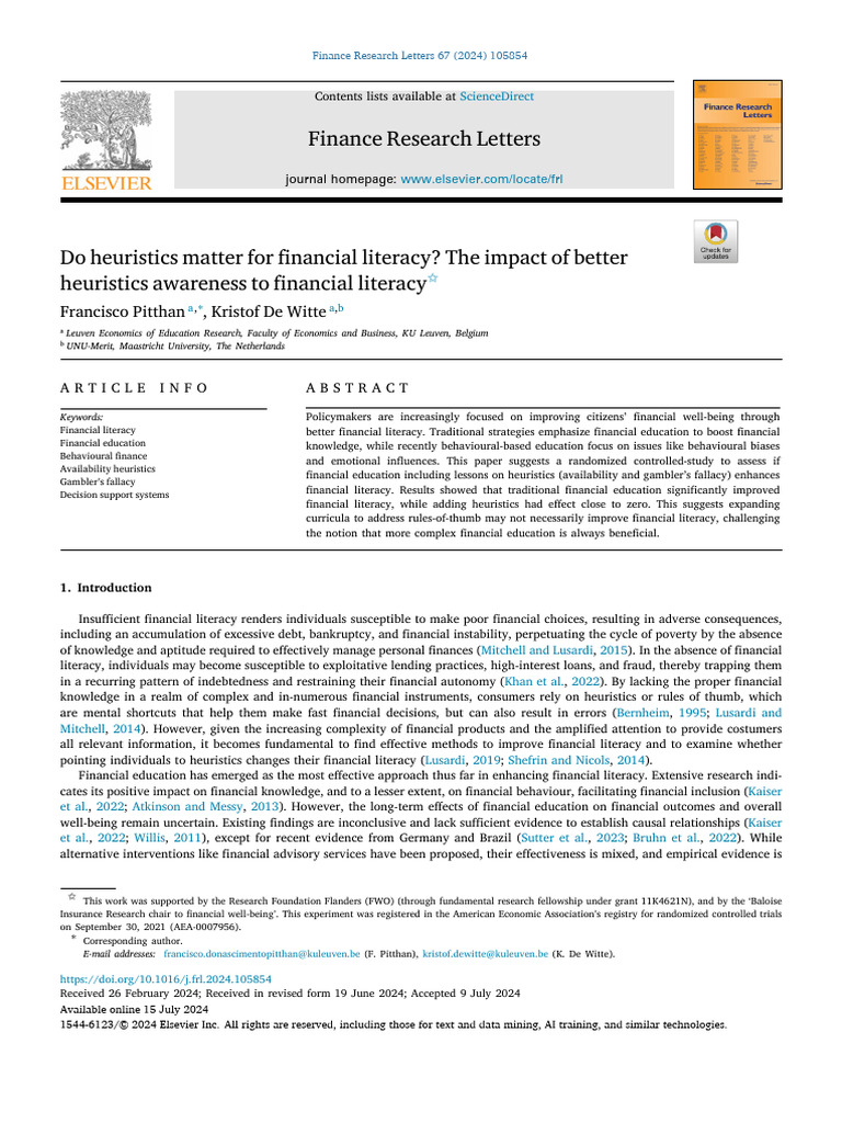 Heuristics and Financial Literacy Impact | PDF | Heuristic | Decision ...