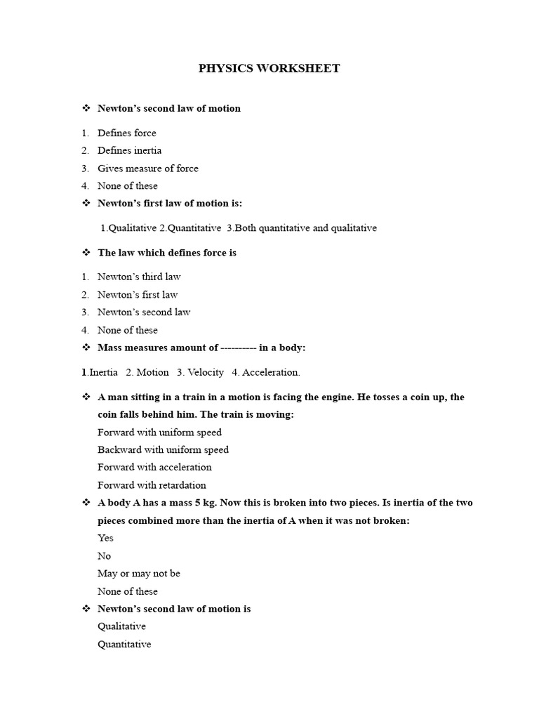 Physics Worksheet 1 | PDF