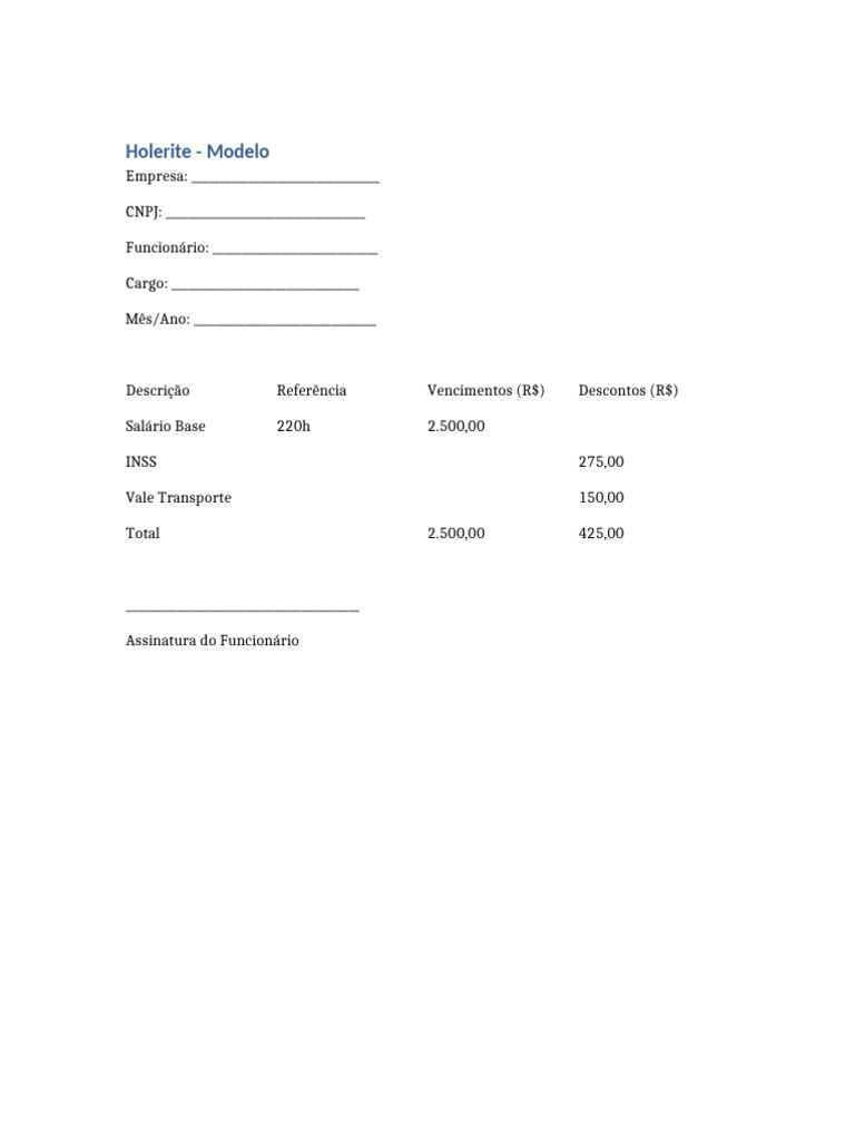 Modelo de Holerite para Funcionários | PDF