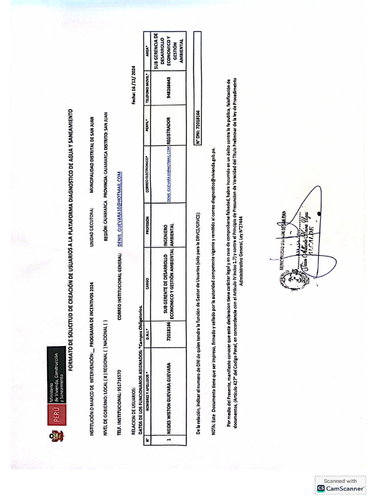 Formato de Creación de Usuario | PDF