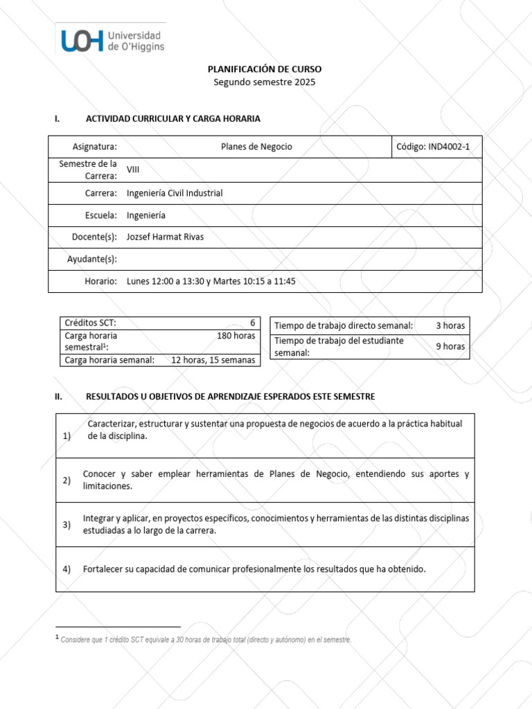 Planificaci N de Curso Planes de Negocio Semestre 2 2025 | PDF | Mercado (economía) | Transporte