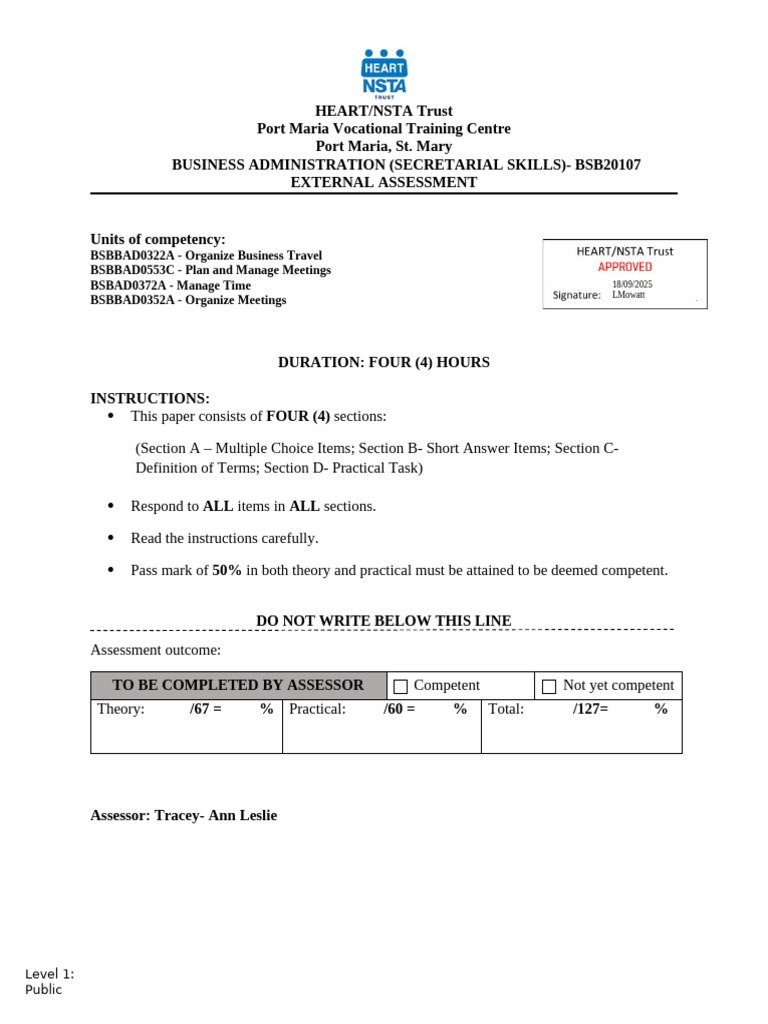 Business Administration Assessment Guide | PDF | Skill | Learning
