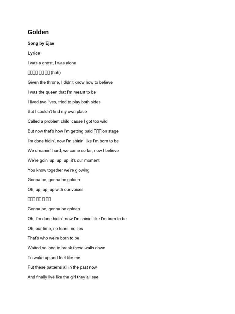 Golden Lyrics by Ejae | PDF