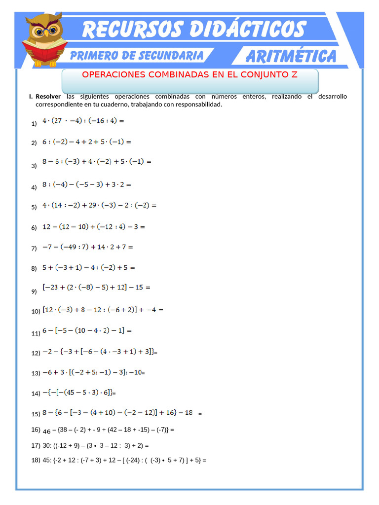 Operaciones Combinadas con Números Enteros | PDF