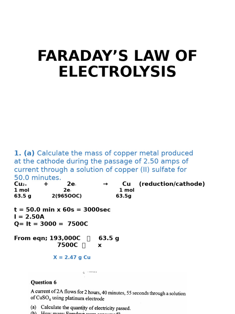 Faraday's Law of Electrolysis | PDF