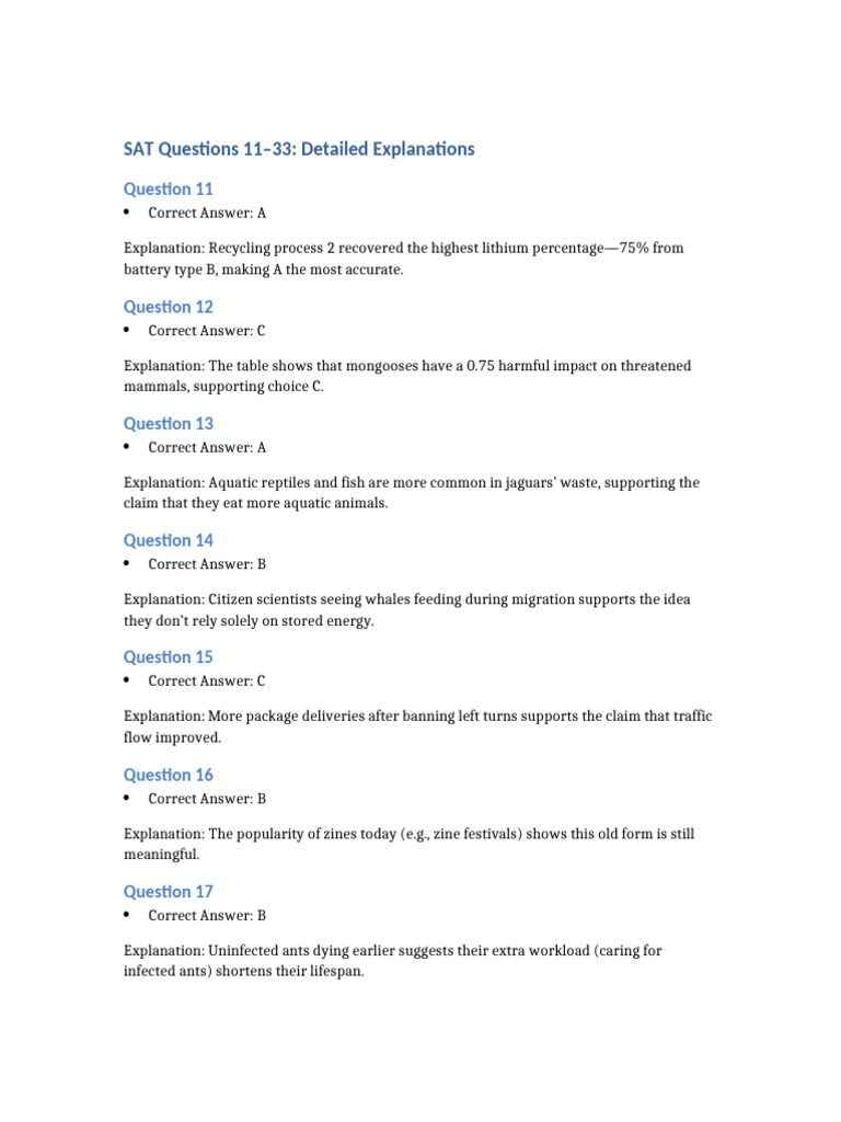 SAT Questions 11-33 Explanations Guide | PDF | Comma | Linguistics