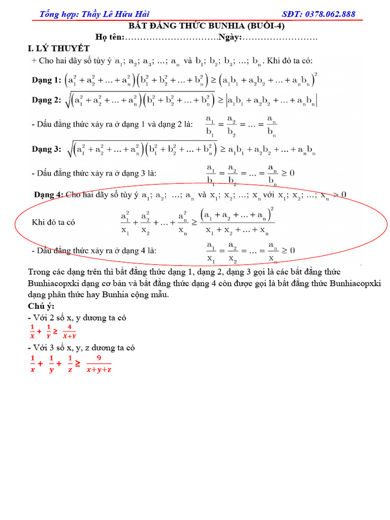 Bất Đẳng Thức Bunhia Cộng Mẫu (Buổi 4) -Lời Giải | PDF