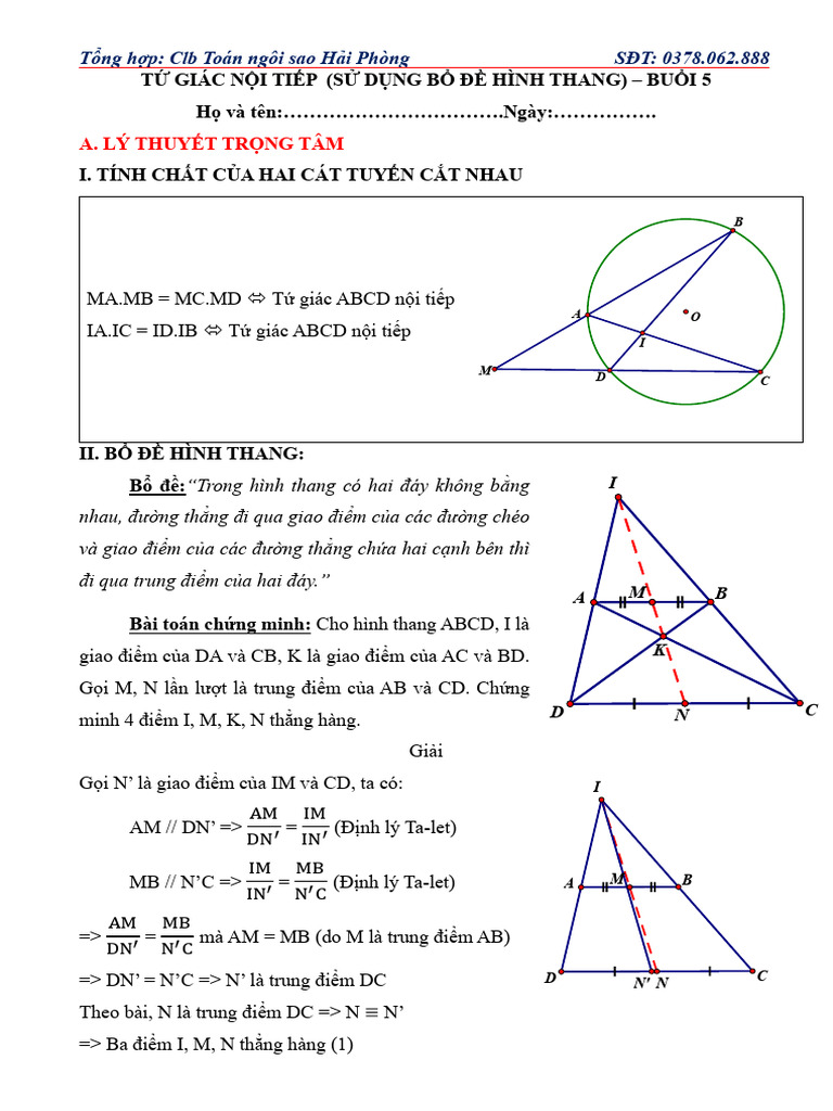 Tứ Giác Nội Tiếp-sử Dụng Bổ Đề Hình Thang (g8a1) Buổi 5-Lời Giải | PDF