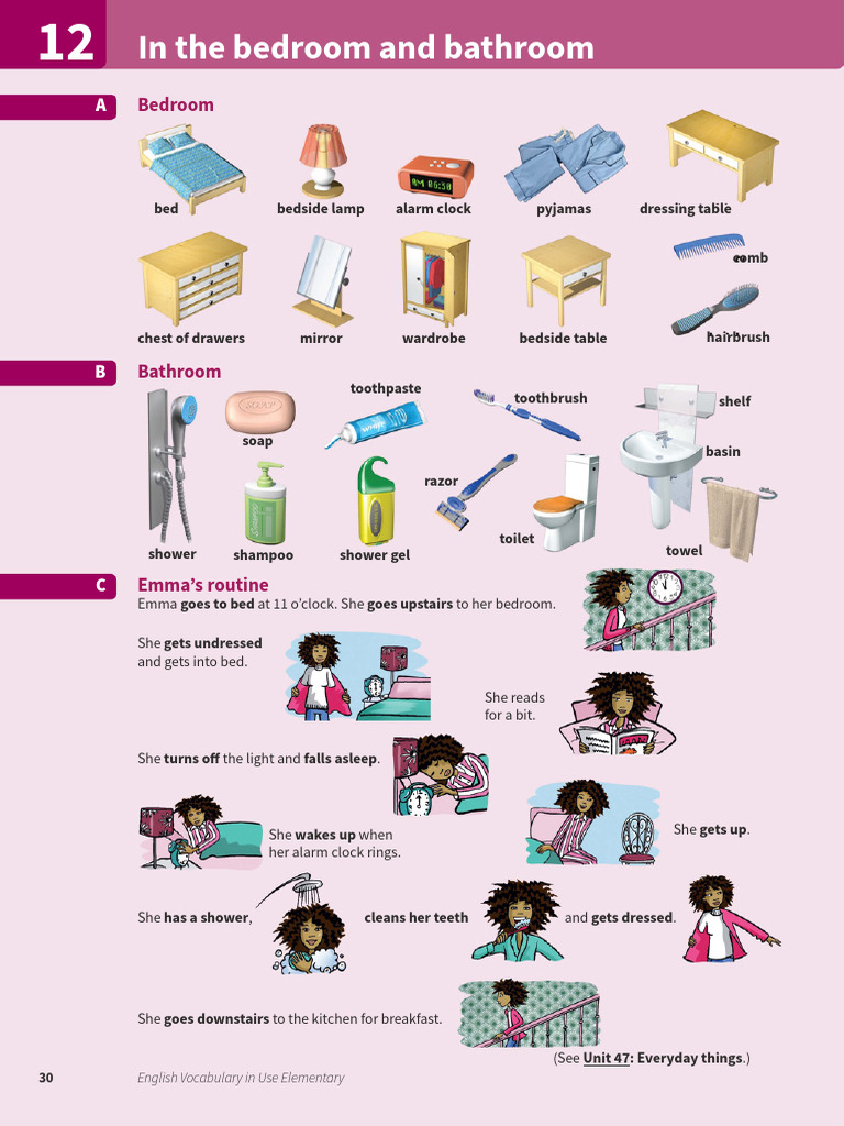 Bedroom and Bathroom Vocabulary Guide | PDF