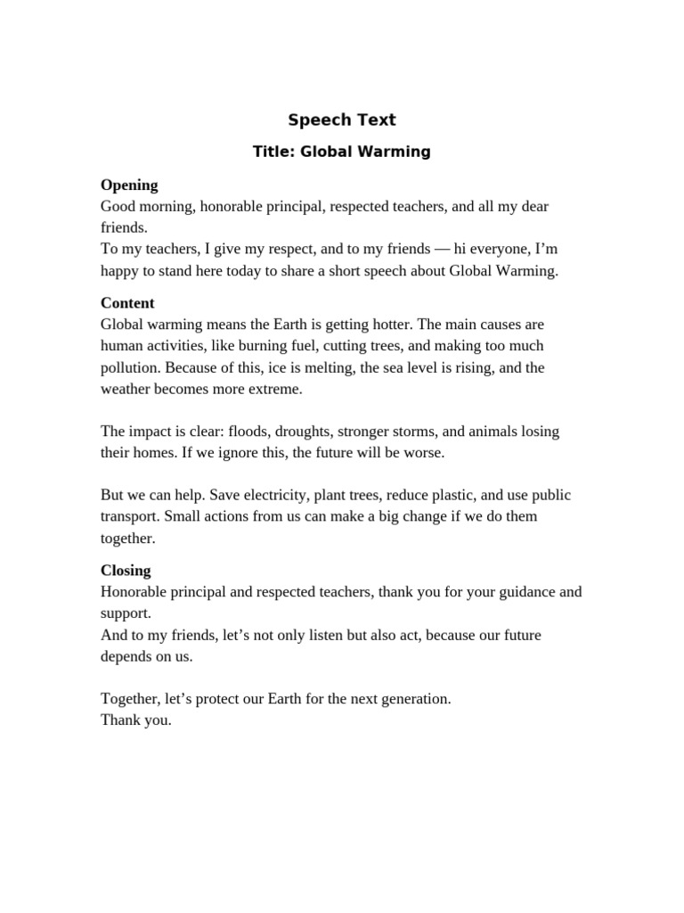 Global Warming Speech Formatted | PDF