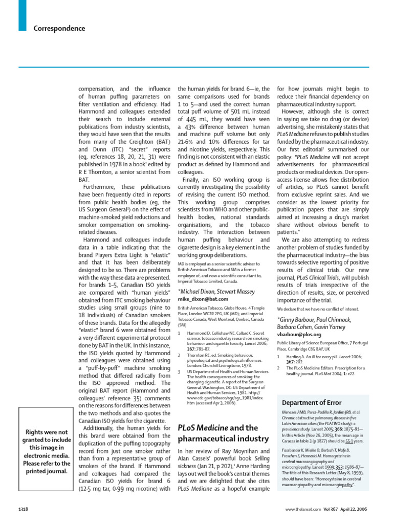 Em PLoS Medicine em and The Pharmaceutical Indu | PDF | Cigarette ...