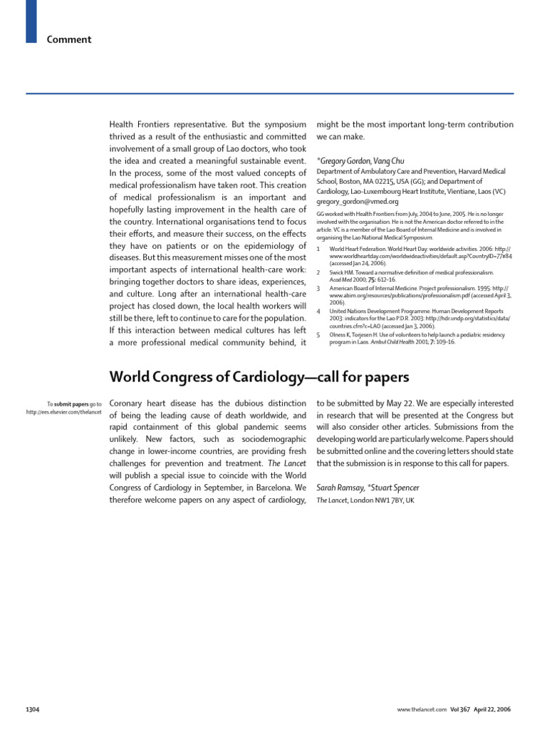 World Congress of Cardiology— Call For Paper | PDF | Cardiology ...