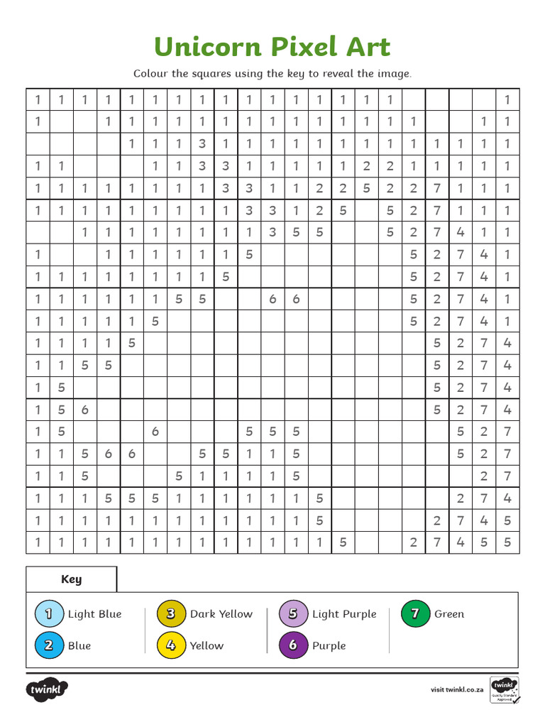 Unicorn Pixel Art Coloring Guide | PDF | Artistic Techniques | Vision