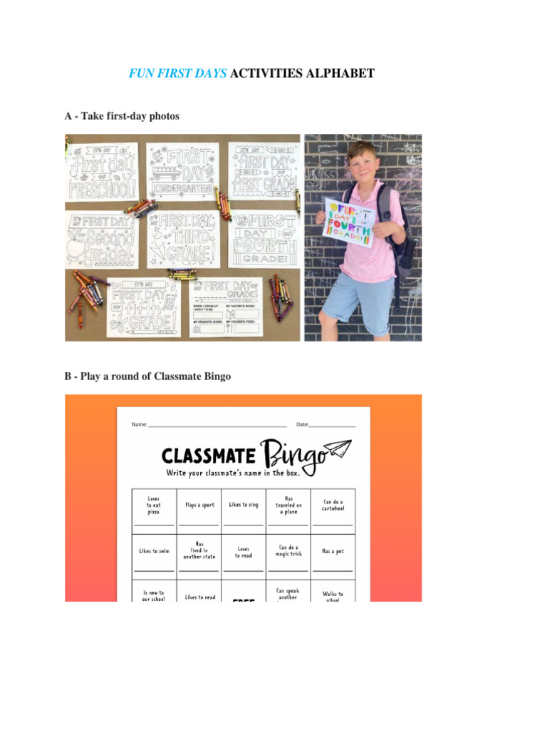 Fun First Day Activities for Kids | PDF