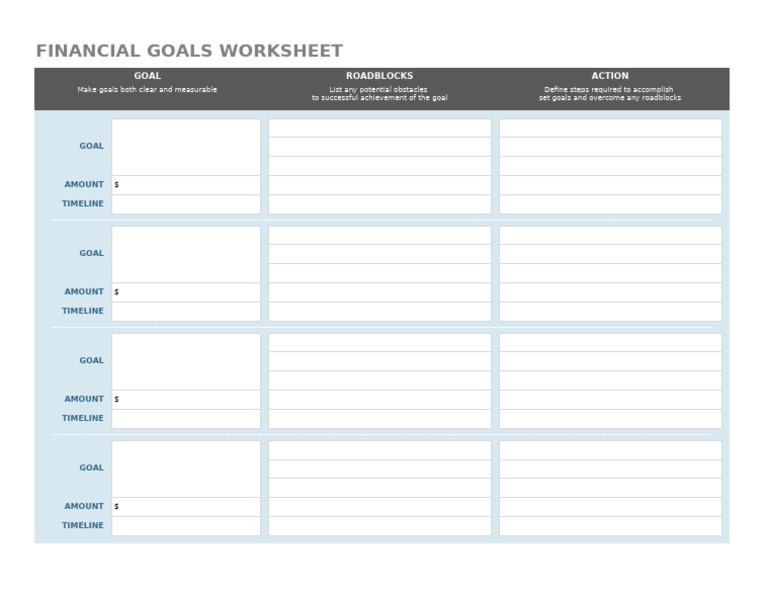 Financial Goals Worksheet Template | PDF