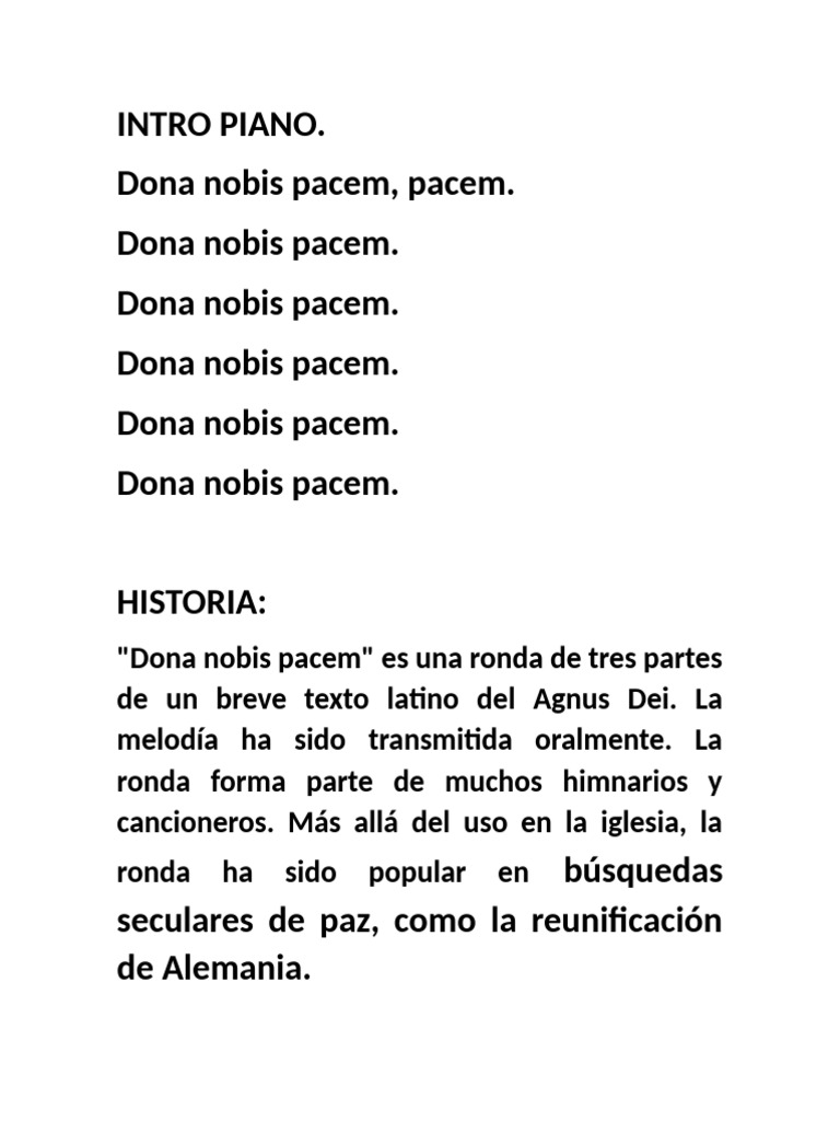 Historia y Significado de "Dona Nobis Pacem" | PDF