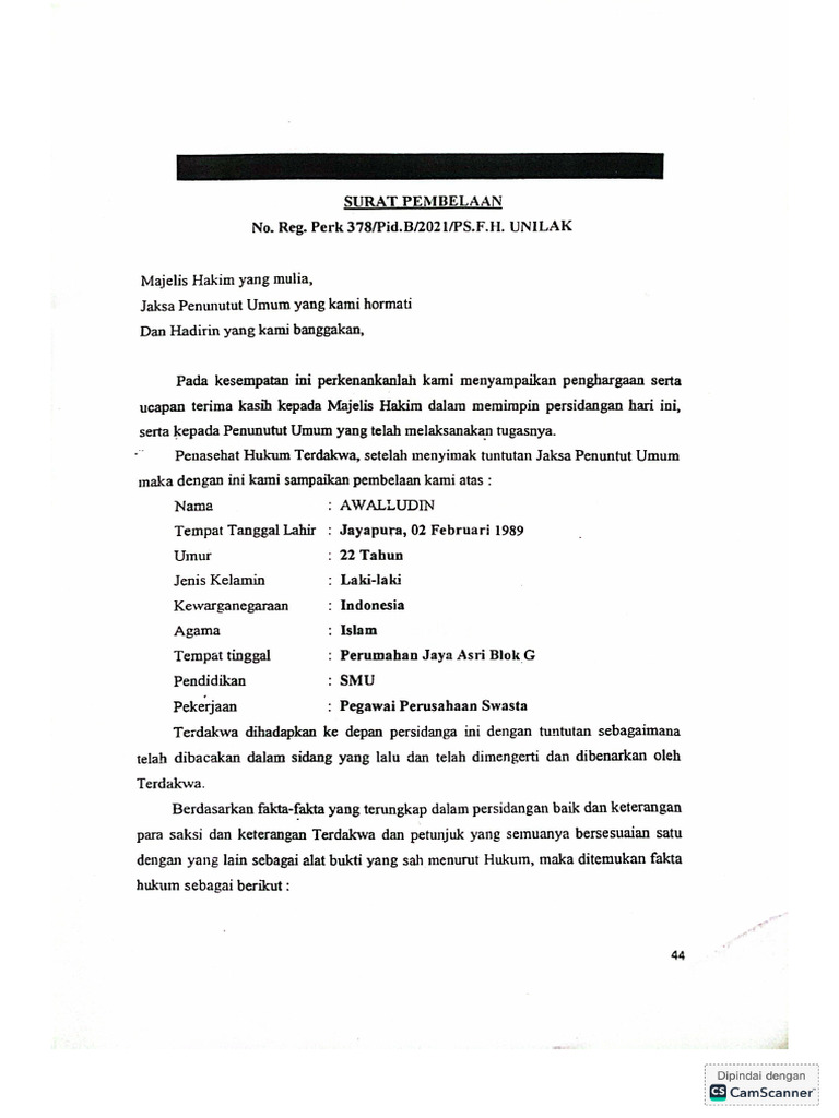 Contoh Surat Pembelaan | PDF