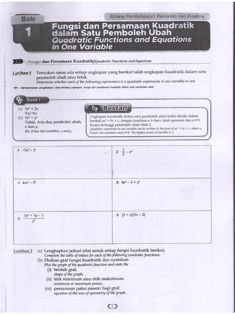 f4 c1 Maths Quadratic Functions | PDF