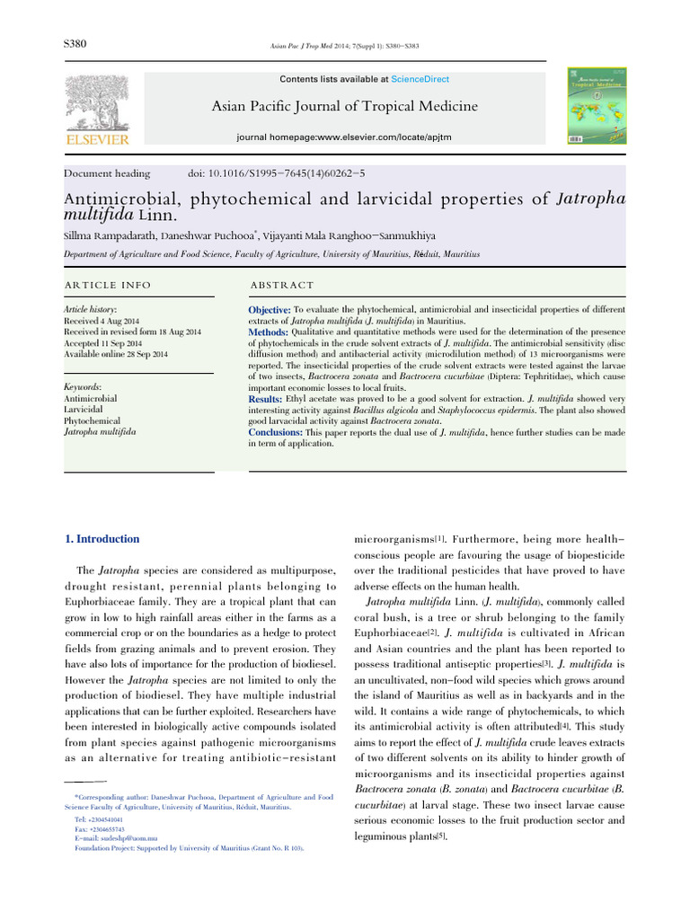 Antimicrobial, phytochemical and larvicidal properties of Jatropha | PDF | Microbiology