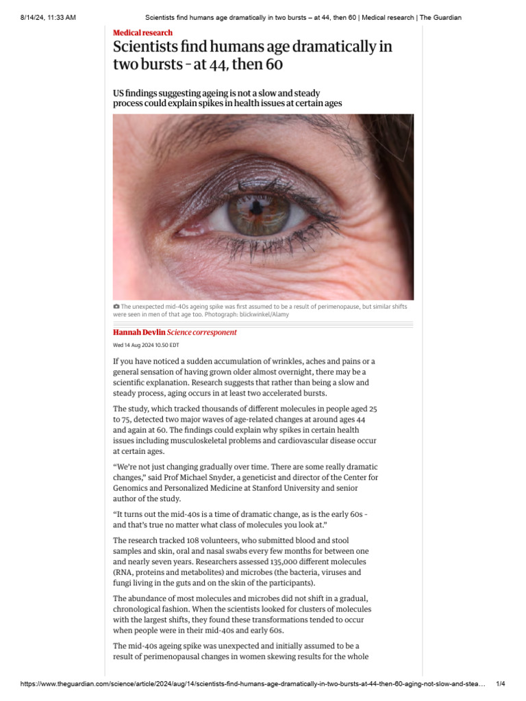 Ageing Spikes at 44 and 60: Study Insights | PDF | Menopause | Metabolism