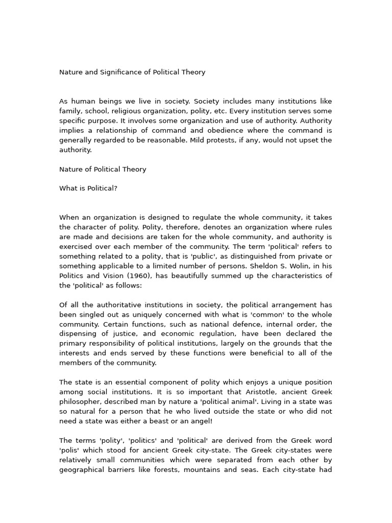 Nature and Significance of Political Theory | PDF | Methodology | Science